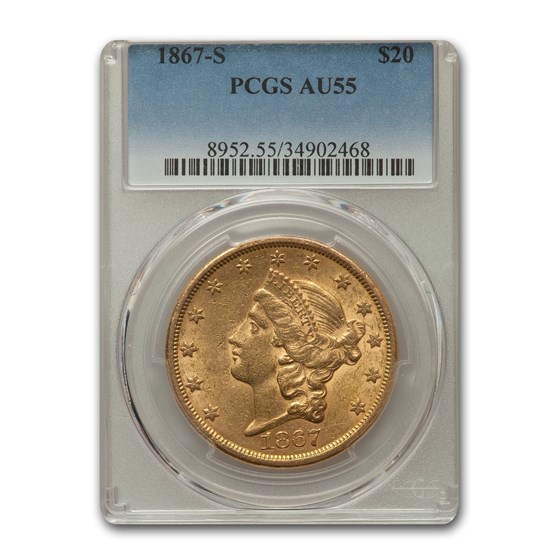 Buy 1867-S $20 Liberty Gold Double Eagle AU-55 PCGS | APMEX