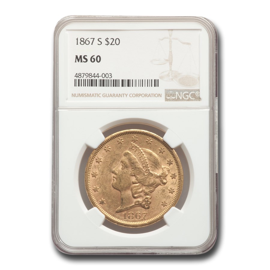 Buy 1867-S $20 Liberty Gold Double Eagle MS-60 NGC | APMEX
