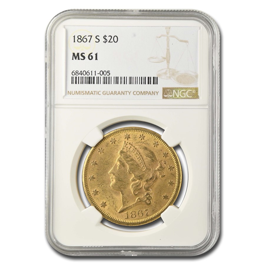 Buy 1867-S $20 Liberty Gold Double Eagle MS-61 NGC | APMEX