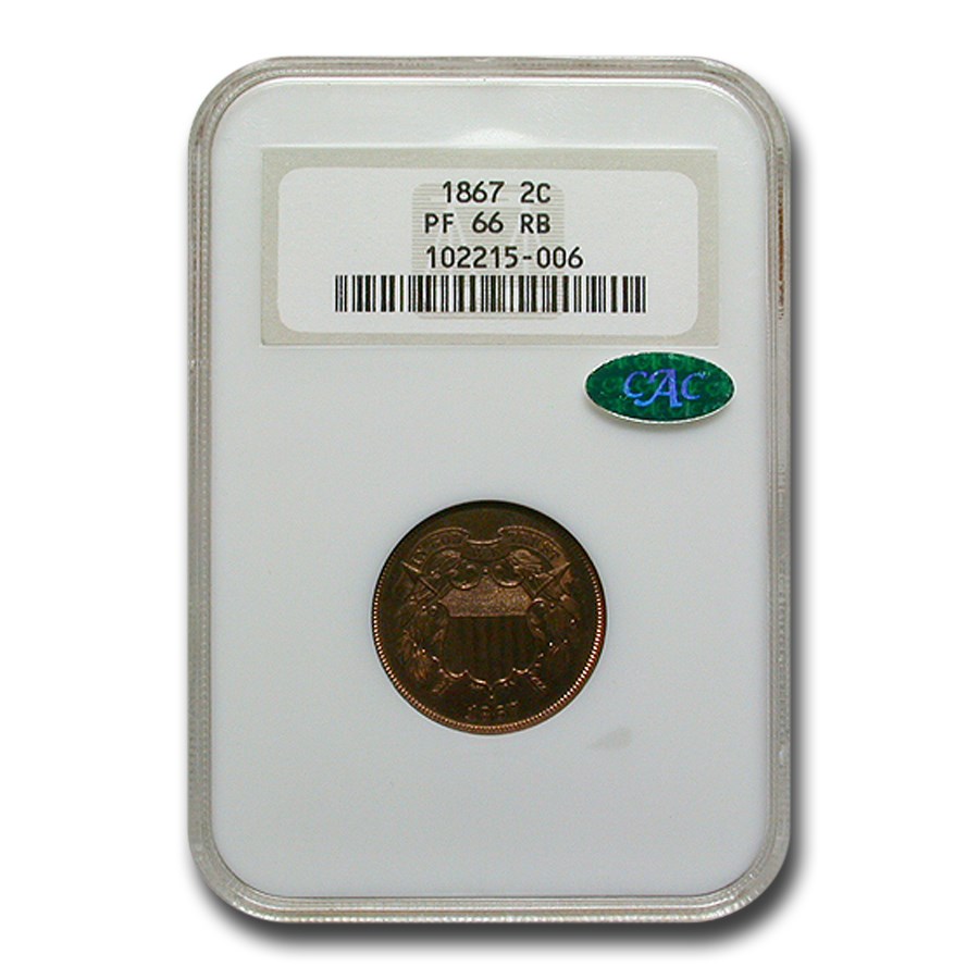 Buy 1867 Two Cent Piece PF-66 CAC Red/Brown | APMEX