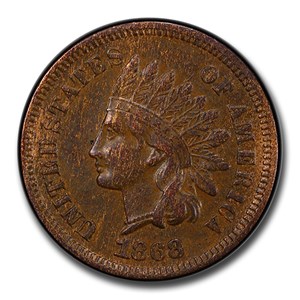 1868 Indian Head Cent AU-50 PCGS (Brown)