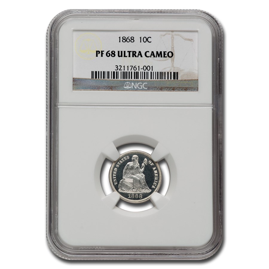 Buy 1868 Liberty Seated Dime PF-68 Ultra Cameo NGC | APMEX