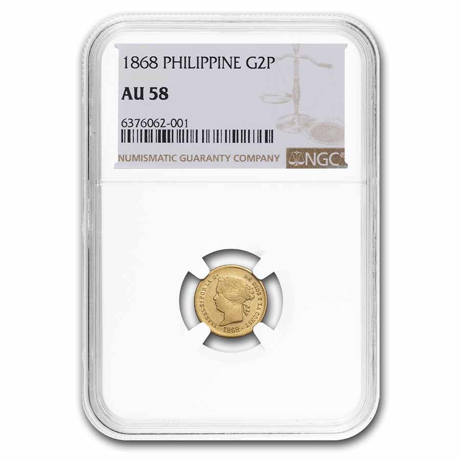 Buy 1868 Philippines Gold 2 Pesos AU-58 NGC | APMEX