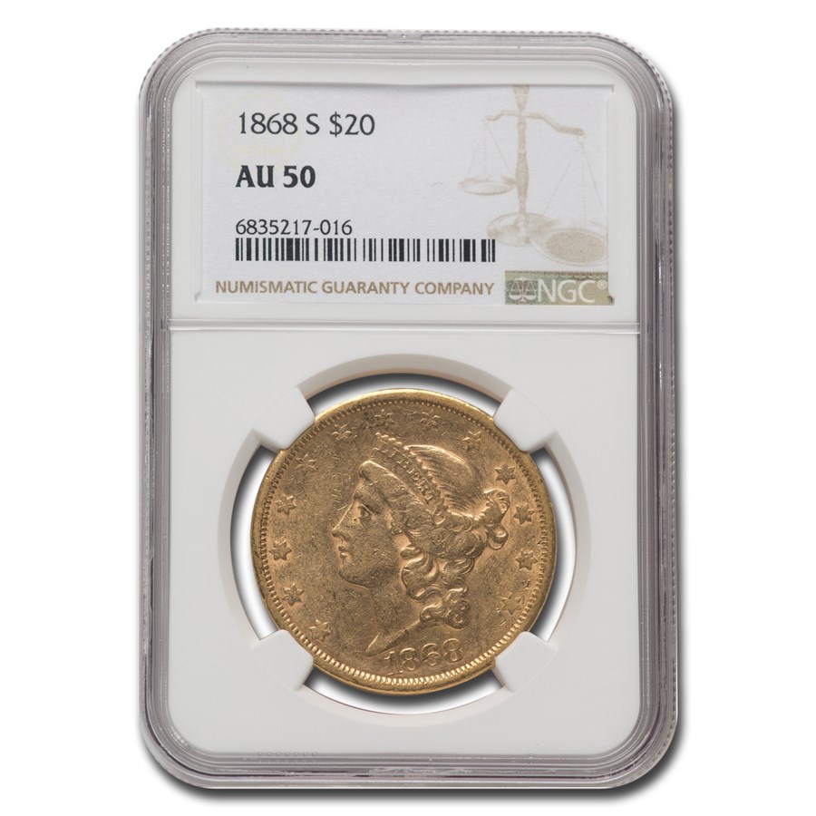 Buy 1868-S $20 Liberty Gold Double Eagle AU-50 NGC | APMEX