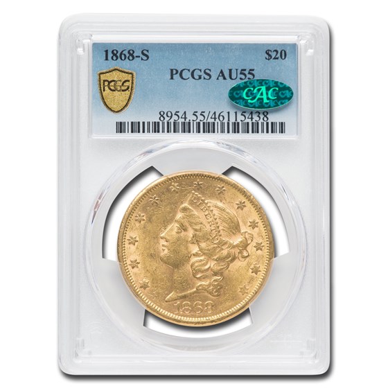 Buy 1868-S $20 Liberty Gold Double Eagle AU-55 PCGS CAC | APMEX