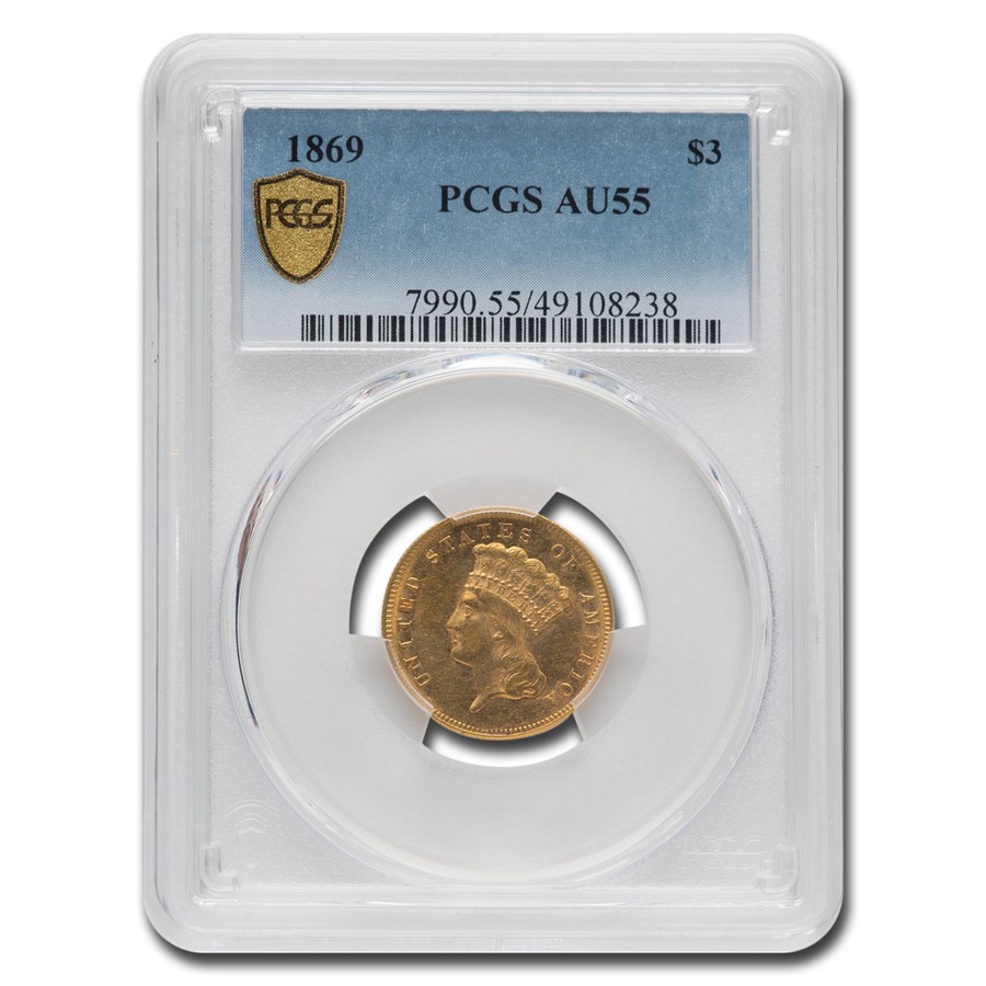 1869 $3 Gold Princess AU-55 PCGS