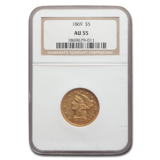 Buy 1869 $5 Liberty Gold Half Eagle AU-55 NGC | APMEX