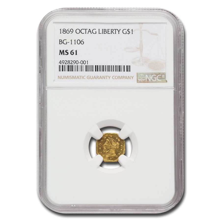 Buy 1869 Liberty Octagonal $1 Gold MS-61 NGC | APMEX