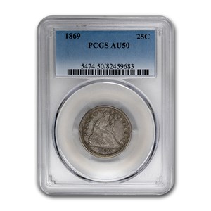 Buy 1869 Liberty Seated Quarter AU-50 PCGS | APMEX