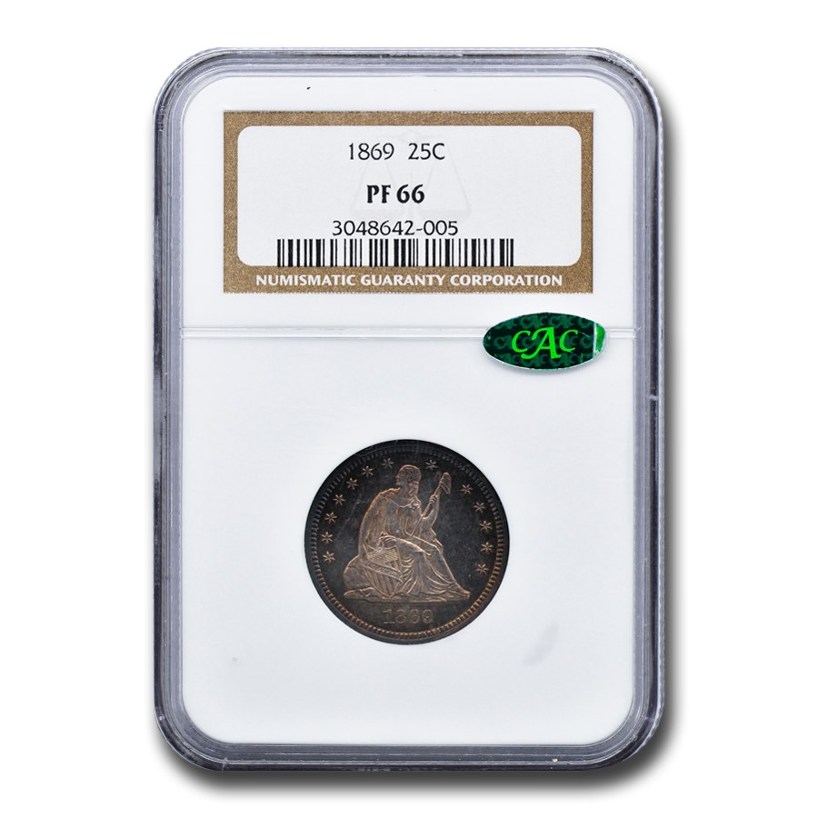 Buy 1869 Liberty Seated Quarter PF-66 NGC CAC | APMEX