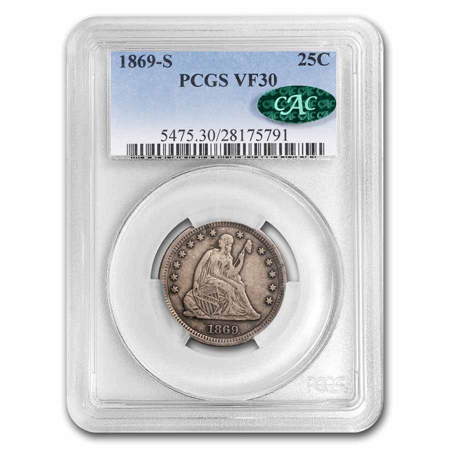 Buy 1869-S Liberty Seated Quarter VF-30 PCGS (CAC) | APMEX