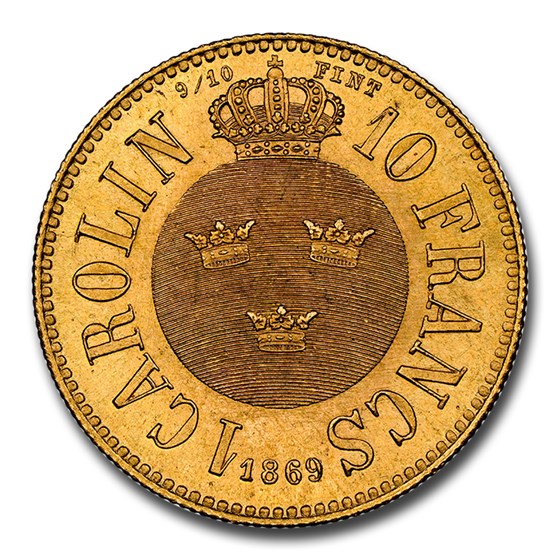 Buy 1869 Sweden Gold 10 Francs Carl XV Adolf MS-65 | APMEX