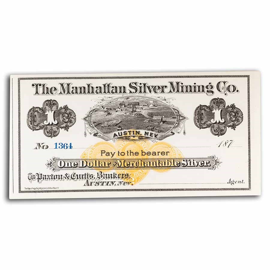 Buy 187_ $1 The Manhattan Silver Mining CO. Austin, NV CU | APMEX
