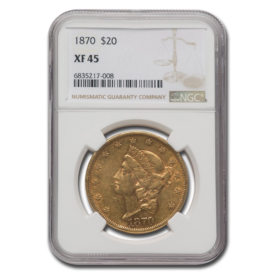 1870 $20 Liberty Gold Double Eagle XF-45 NGC