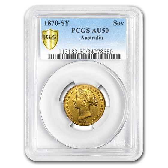 Buy 1870 Australia Gold Sovereign Victoria Sydney Mint AU-50 PCGS | APMEX