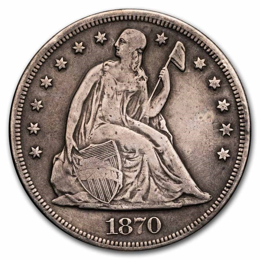 1870-CC Liberty Seated Dollar VF Details (Cleaned)