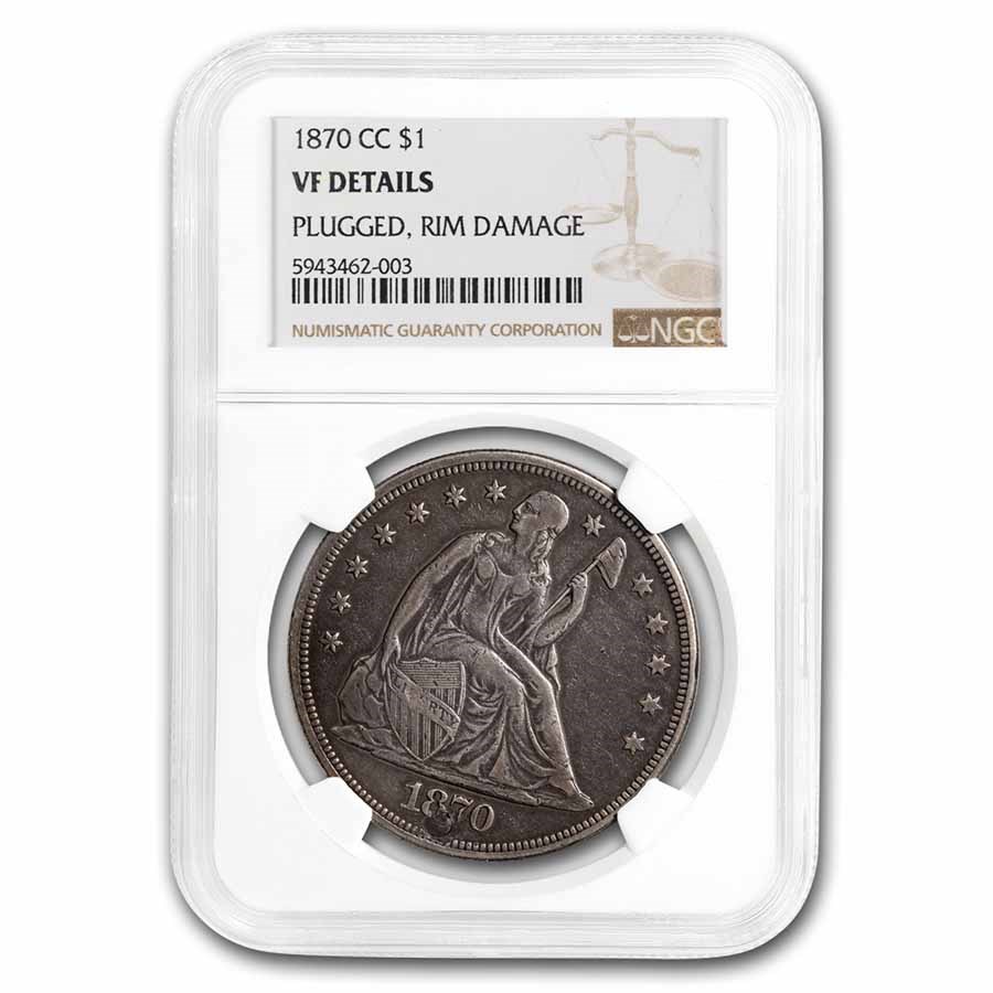 Buy 1870-CC Liberty Seated Dollar VF Details NGC (Plugged/Rim Damage) | APMEX
