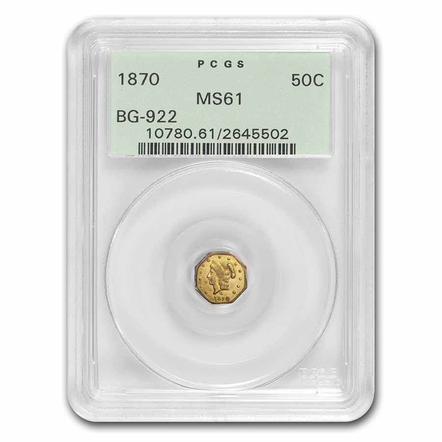 Buy 1870 Liberty Octagonal 50 Cent Gold MS-61 PCGS (BG-922) | APMEX