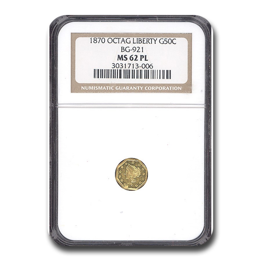 Buy 1870 Liberty Octagonal 50 Cent Gold MS-62 NGC (BG-921, PL) | APMEX