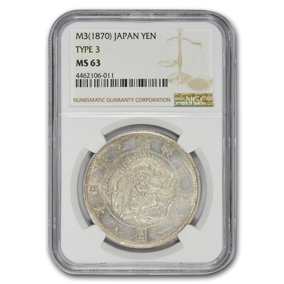 Buy 1870 (M3) Japan Silver 1 Yen -Meiji Era Type 3 MS-63 NGC | APMEX