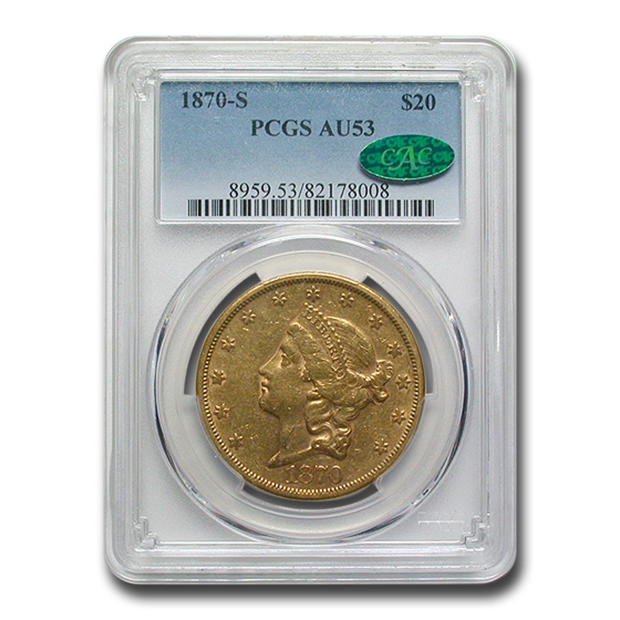 1870-S $20 Liberty Gold Double Eagle AU-53 PCGS CAC
