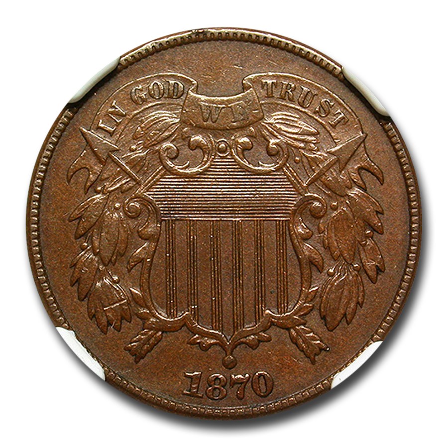 1870 Two Cent Piece AU-55 NGC (Brown)