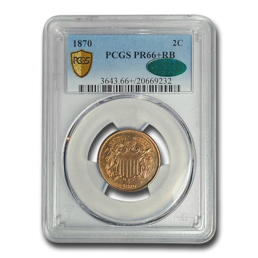 1870 Two Cent Piece PR-66+ PCGS (Red/Brown, CAC)