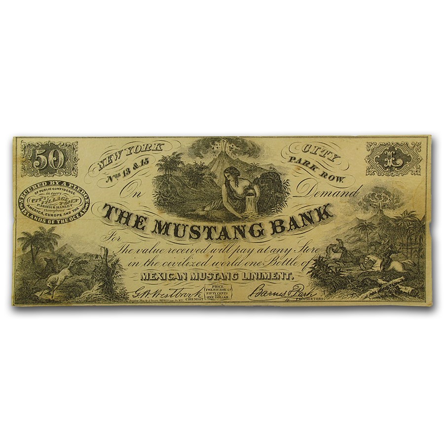 Buy 1870's Mustang Bank of New York, NY $50 Ad Note EF | APMEX