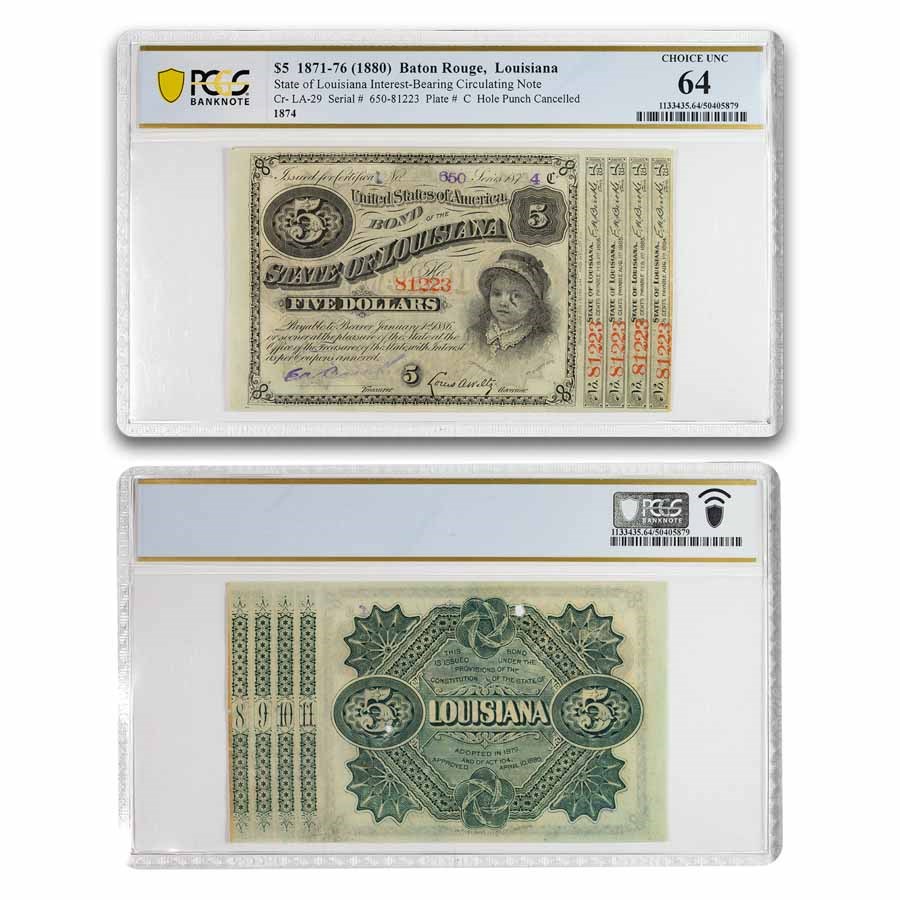 Buy 1870s Louisiana $5 Baby Bonds CU-64 PCGS (#29) | APMEX