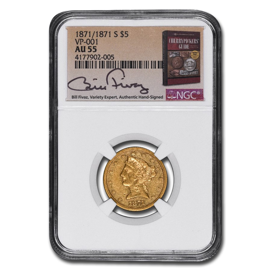 1871/1871-S $5 Liberty Gold Half Eagle AU-55 NGC (VP-001, Fivaz)