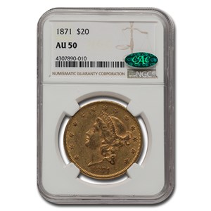 1871 $20 Liberty Gold Double Eagle AU-50 NGC CAC