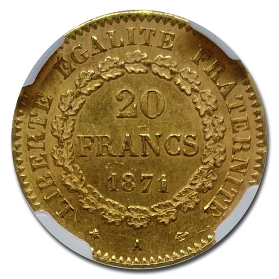 Buy 1871-A France Gold 20 Francs Angel MS-63 NGC | APMEX