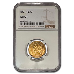 1871-CC $5 Liberty Gold Half Eagle AU-53 NGC