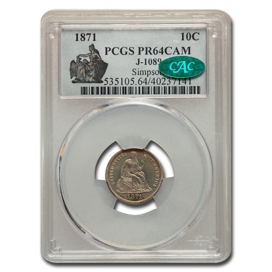Buy 1871 Dime Pattern PR-64 Cameo PCGS CAC (J-1089) | APMEX