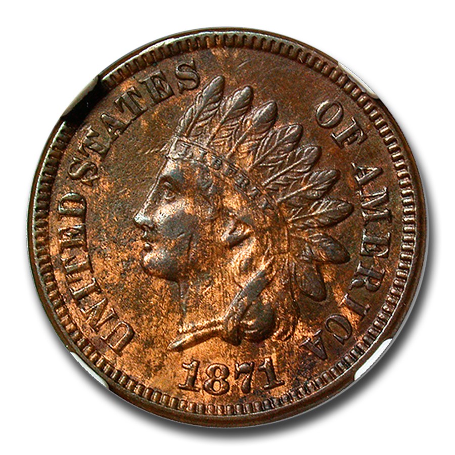 1871 Indian Head Cent AU-50 NGC (Brown)