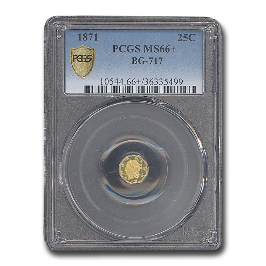 Buy 1871 Liberty Octagonal 25 Cent Gold MS-66+ PCGS (BG-717) | APMEX Buy 1871 Liberty Octagonal 25 Cent Gold MS-66+ PCGS (BG-717) | APMEX