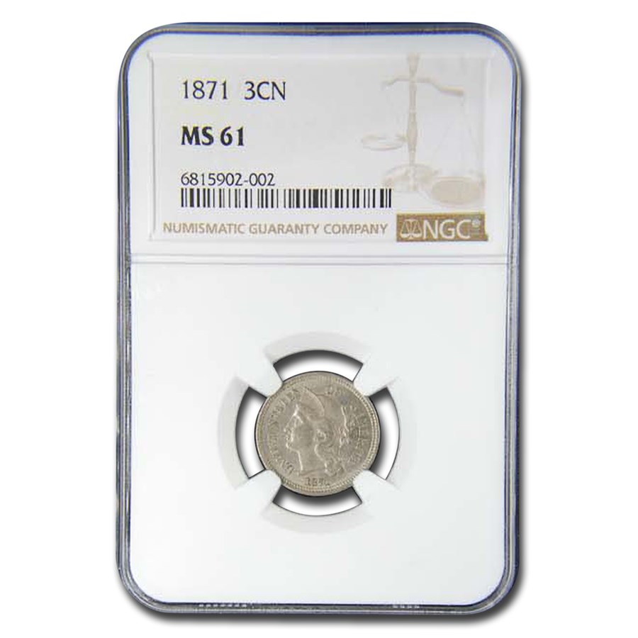 1871 Three Cent Nickel MS-61 NGC
