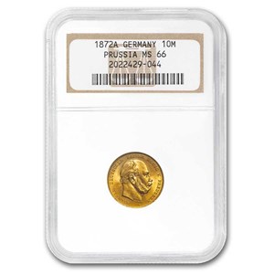 1872-A Prussia Gold 10 Marks Wilhelm I MS-66 NGC