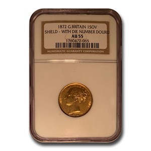 Buy 1872 Australia Gold Sovereign Young Victoria AU-55 NGC (Shield) | APMEX