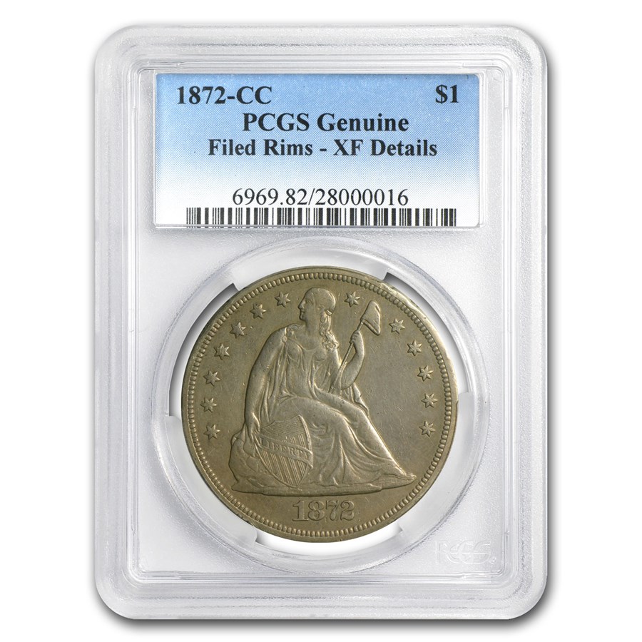 Buy 1872-CC Liberty Seated Dollar XF Details PCGS (Filed Rims) | APMEX