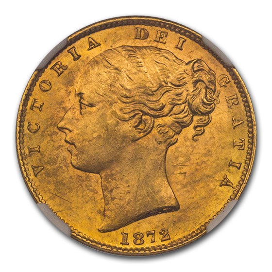 Buy 1872 Great Britain Gold Sovereign Victoria Shield MS-63 NGC | APMEX