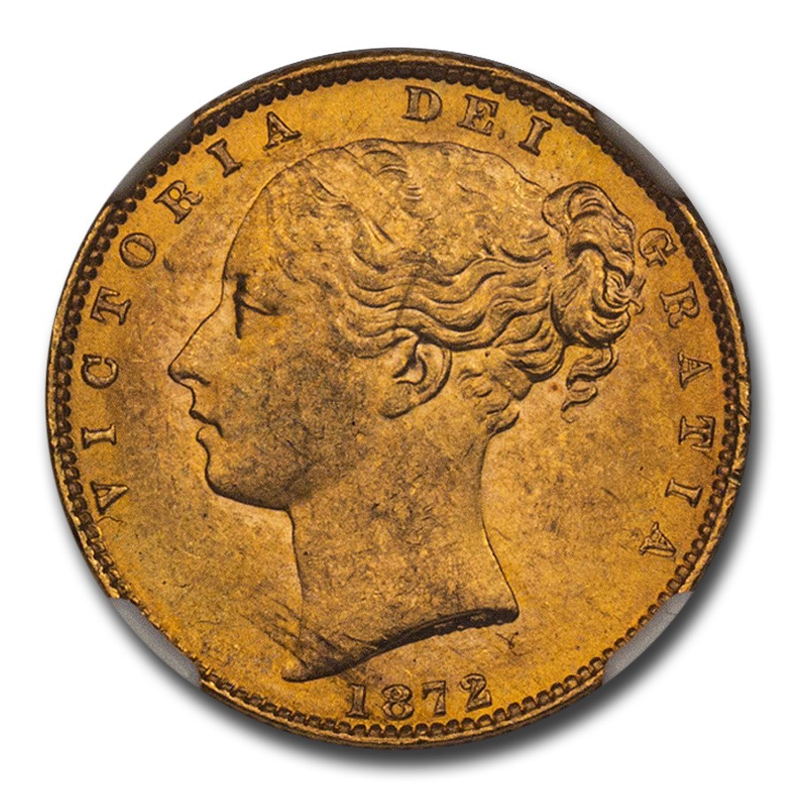 Buy 1872 Great Britain Gold Sovereign Victoria Shield MS-63+ NGC | APMEX