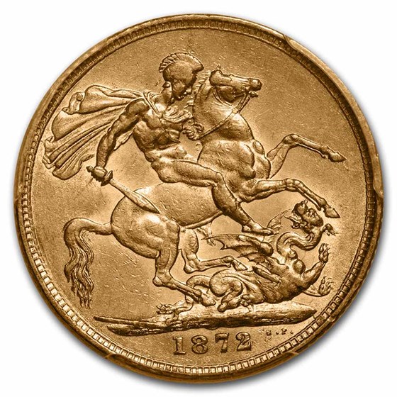 Buy 1872 Great Britain Gold Sovereign Victoria St. George AU-55 PCGS | APMEX