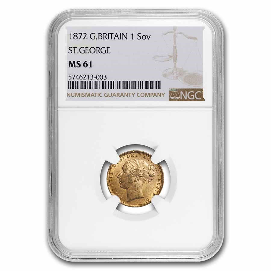 Buy 1872 Great Britain Gold Sovereign Victoria St. George MS-61 NGC | APMEX