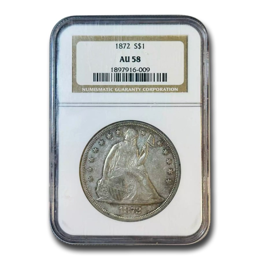 1872 Liberty Seated Dollar AU-58 NGC