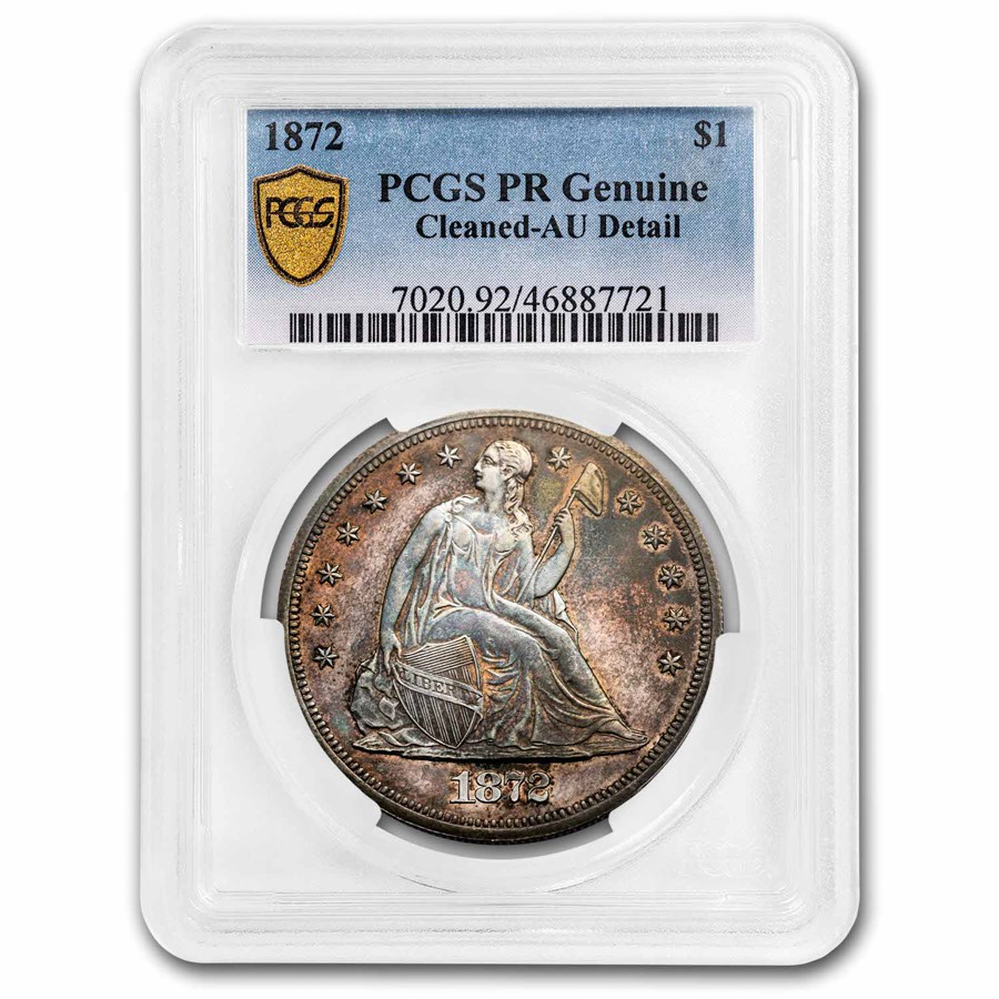 Buy 1872 Liberty Seated Dollar Proof Genuine PCGS (AU Details) | APMEX