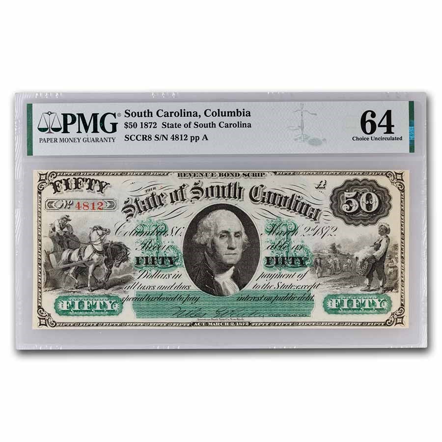 Buy 1872 The State of South Carolina $50 Revenue Bond Scrip CU-64 PMG ...