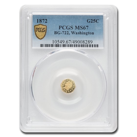 1872 Washington Head Octagonal 25¢ Gold MS-67 PCGS (BG-722)