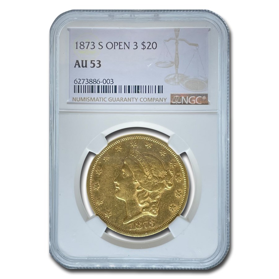 Buy 1873 $20 Liberty Gold Double Eagle Open 3 AU-53 NGC | APMEX