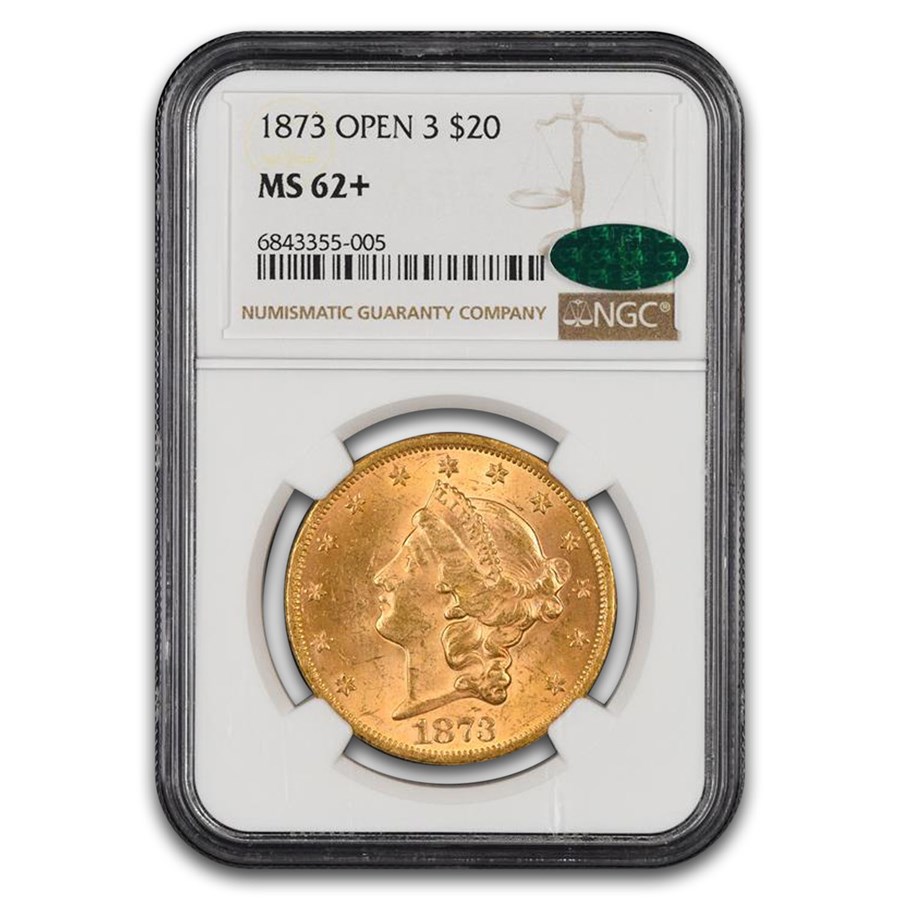 Buy 1873 $20 Liberty Gold Double Eagle Open 3 MS-62+ NGC CAC | APMEX